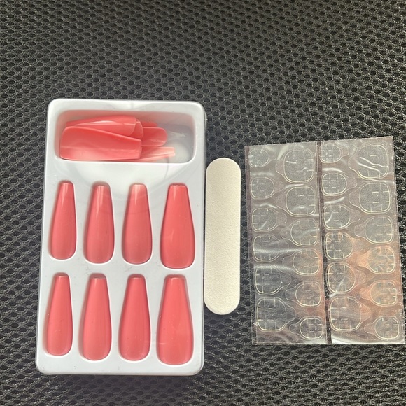 Makeup | 24 Piece Long Pink Coffin Shape Press On Nails | Poshmark
